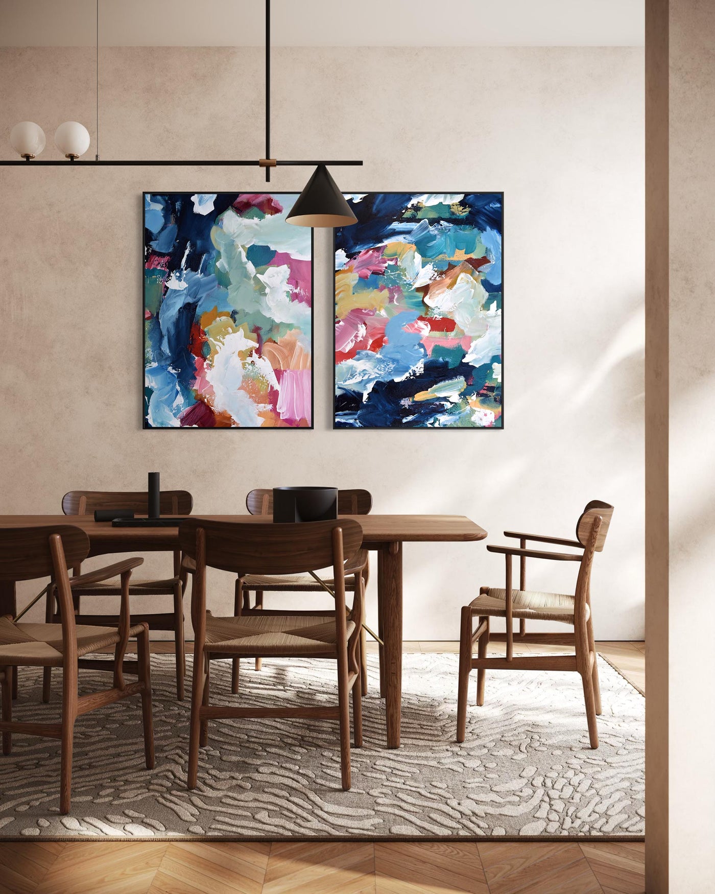 Bright & Colourful Abstract Canvas Set Of 2 Large Art Print