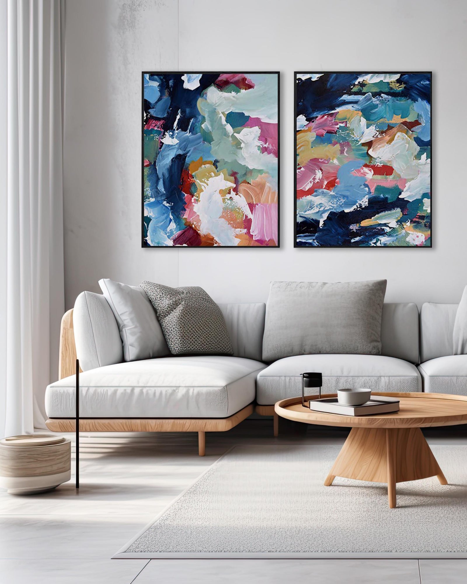 Bright & Colourful Abstract Canvas Set Of 2 Large Art Print