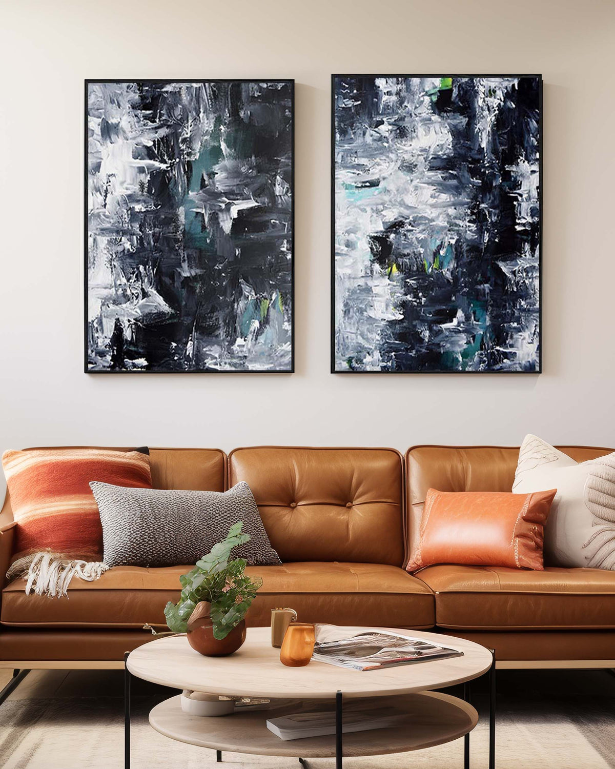 Grey Abstract Canvas Set Of 2 Large Art Print