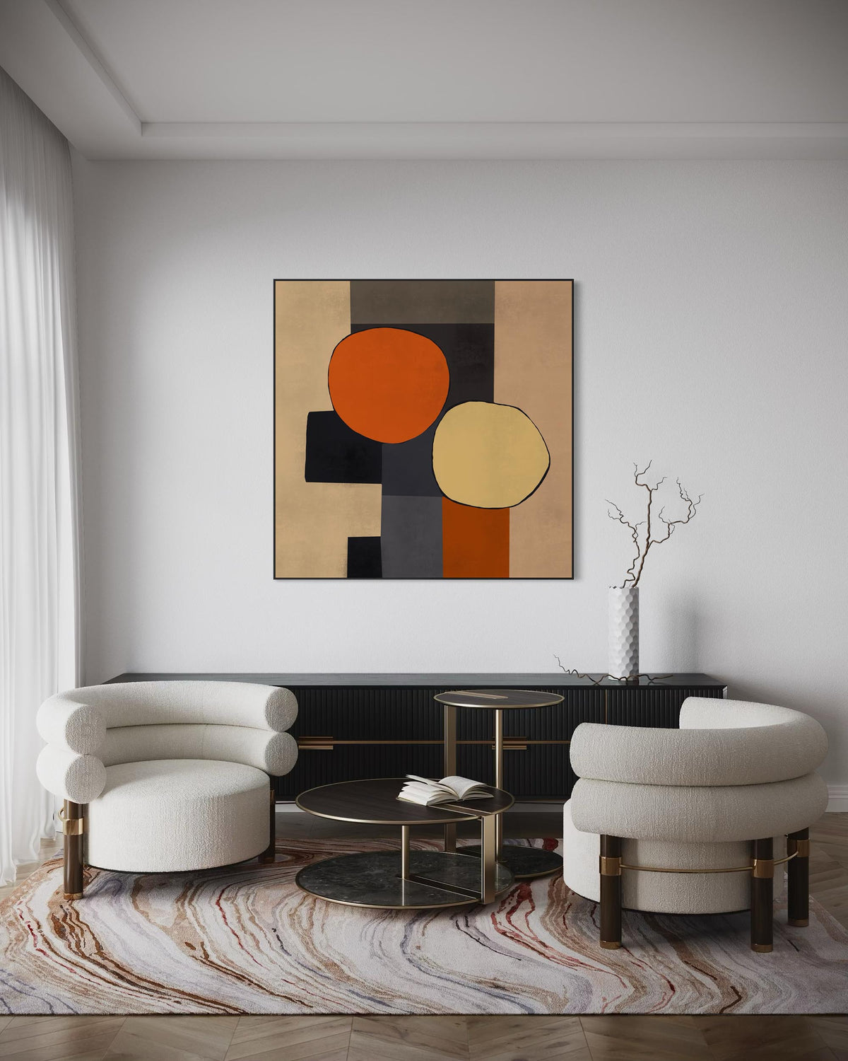 Mid Century Abstract Framed Canvas Large Art Print