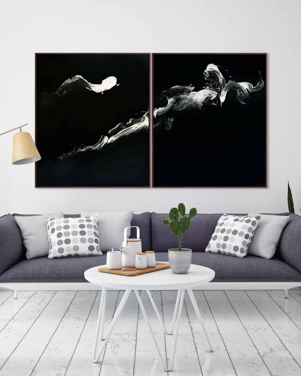 Pitch Black Sea | Diptych Original Painting | 200x120cm