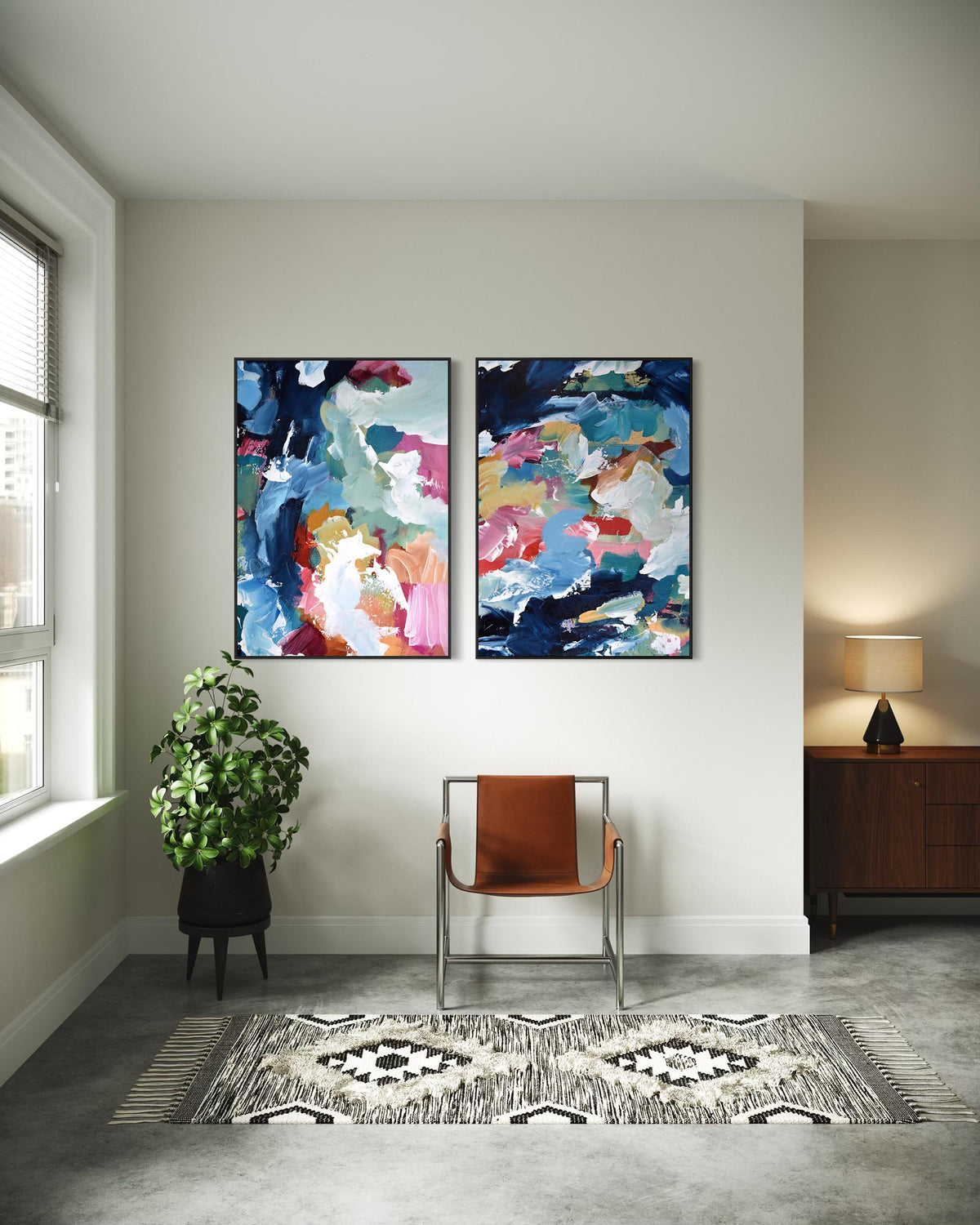 Bright & Colourful Abstract Canvas Set Of 2 Large Art Print