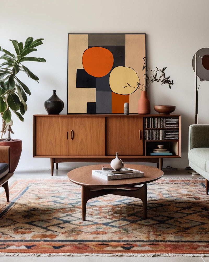 Mid Century Abstract Framed Canvas Large Art Print