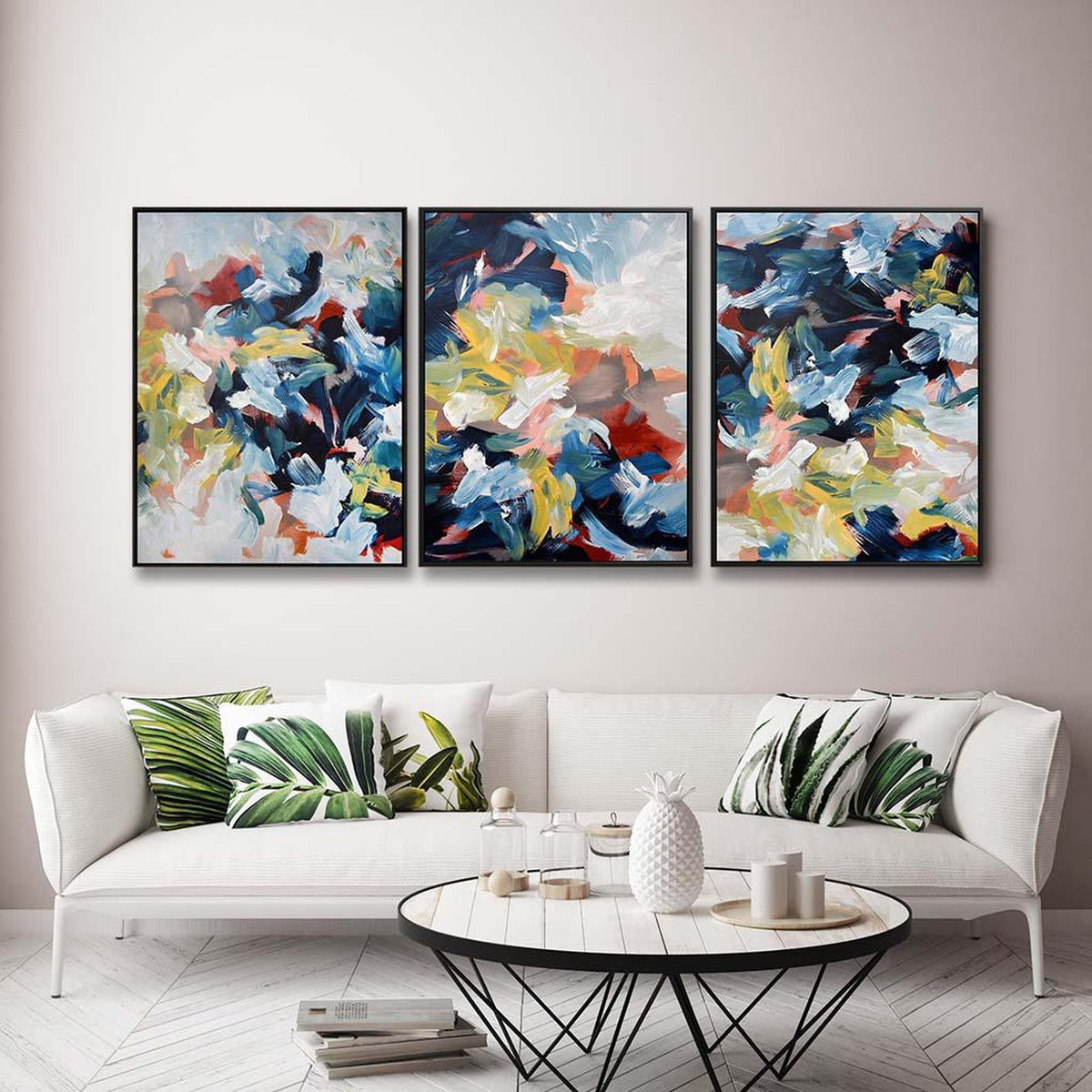 Brushed Colourful Abstract Canvas Set Of 3 Large Art Print