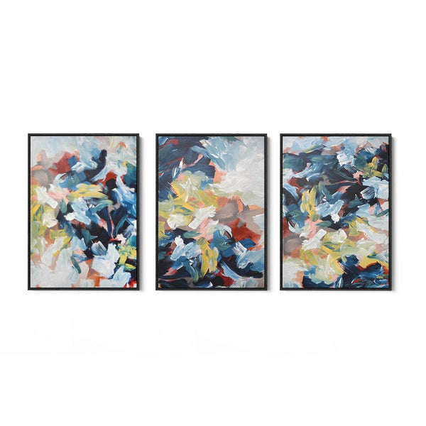 Brushed Colourful Abstract Canvas Set Of 3 Large Art Print